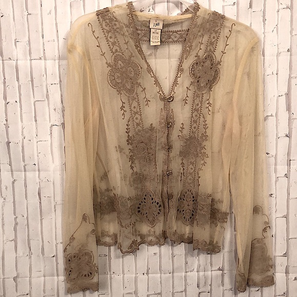J. Jill | Tops | J Jill Sheer Lace Embroidered Button Up Blouse | Poshmark